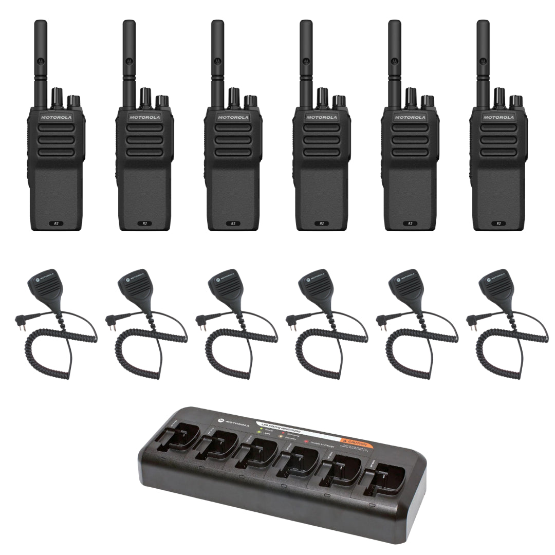 Motorola R2 Radio 6 Pack Bundle with Speaker Microphones and Multi-Uni ...