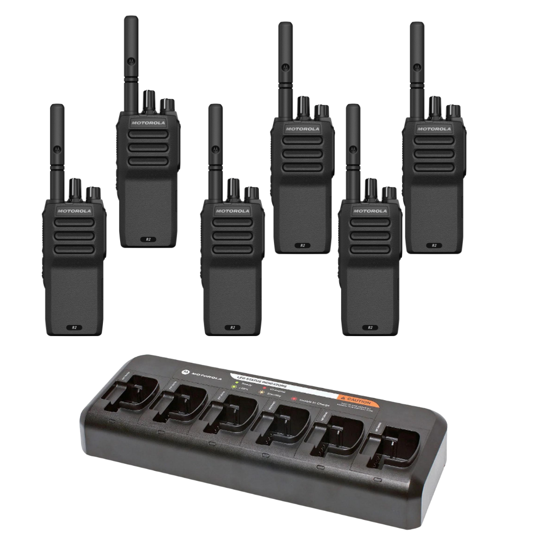 Motorola R2 Radio 6 Pack Bundle with Multi-Unit Charger – TwoWayRadioGear