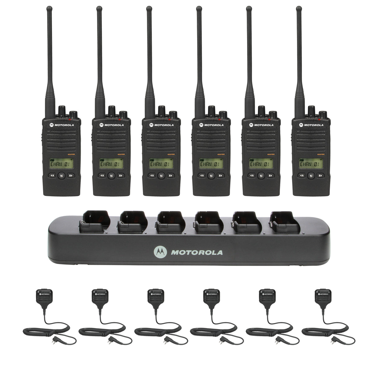 Motorola RDU4160D 6 pack with Multi Unit Charger and Speaker Microphon ...